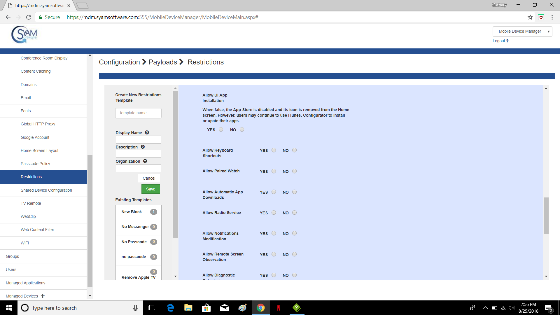Supervised Mode Restrictions